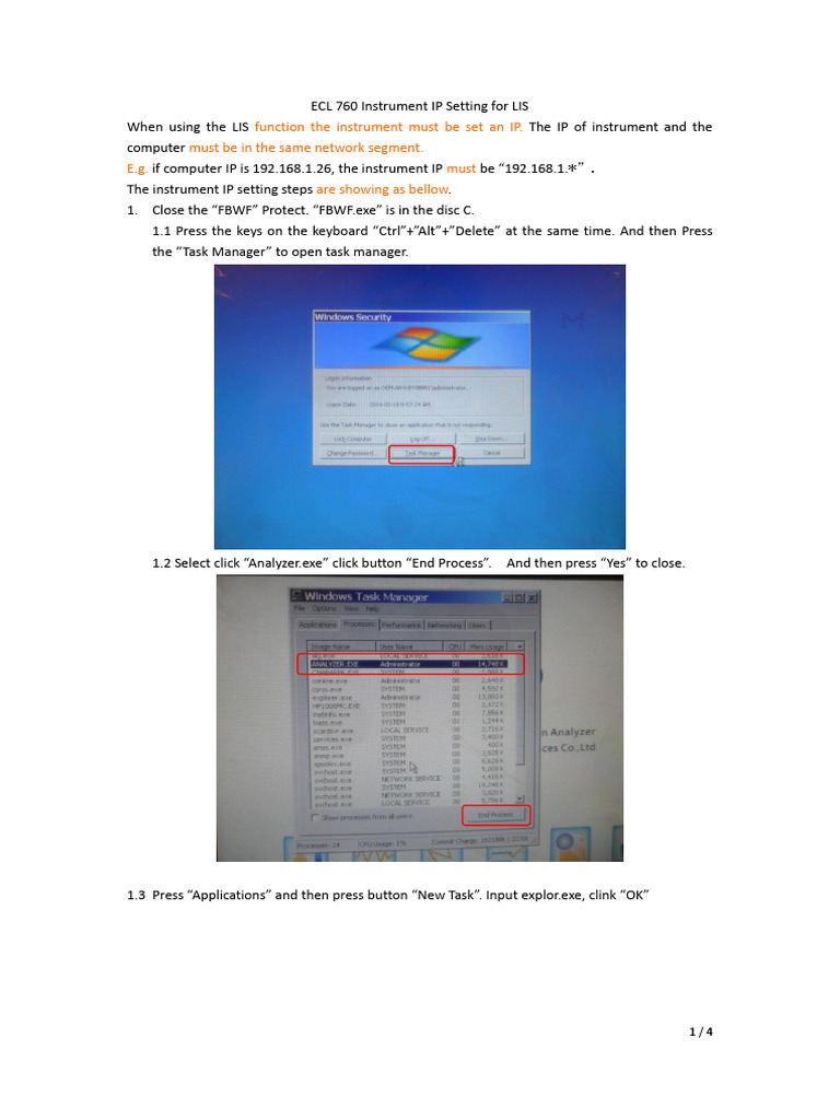 1.how To Setting The Instrument Erba ECL 760 IP For LIS | PDF