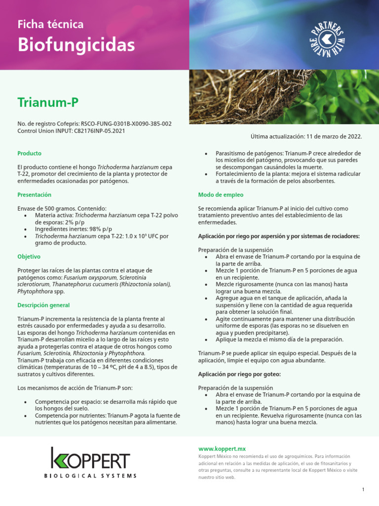 Biofungicida Trianum-P: Uso y Aplicación | PDF | Agua | Riego