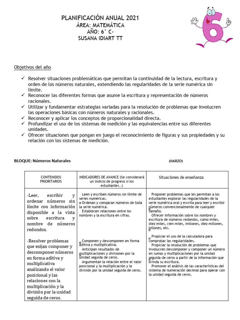 Plani Mate 2021 - Sexto | PDF | División (Matemáticas) | Números