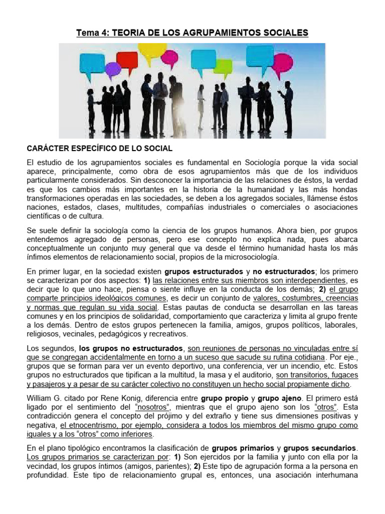 Tema 4 TEORIA DE LOS AGRUPAMIENTOS SOCIALES | PDF | Institución | Sociedad