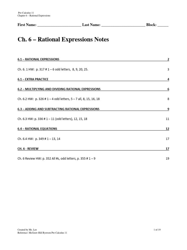 Rational Expressions in Pre-Calculus 11 | PDF | Division (Mathematics ...