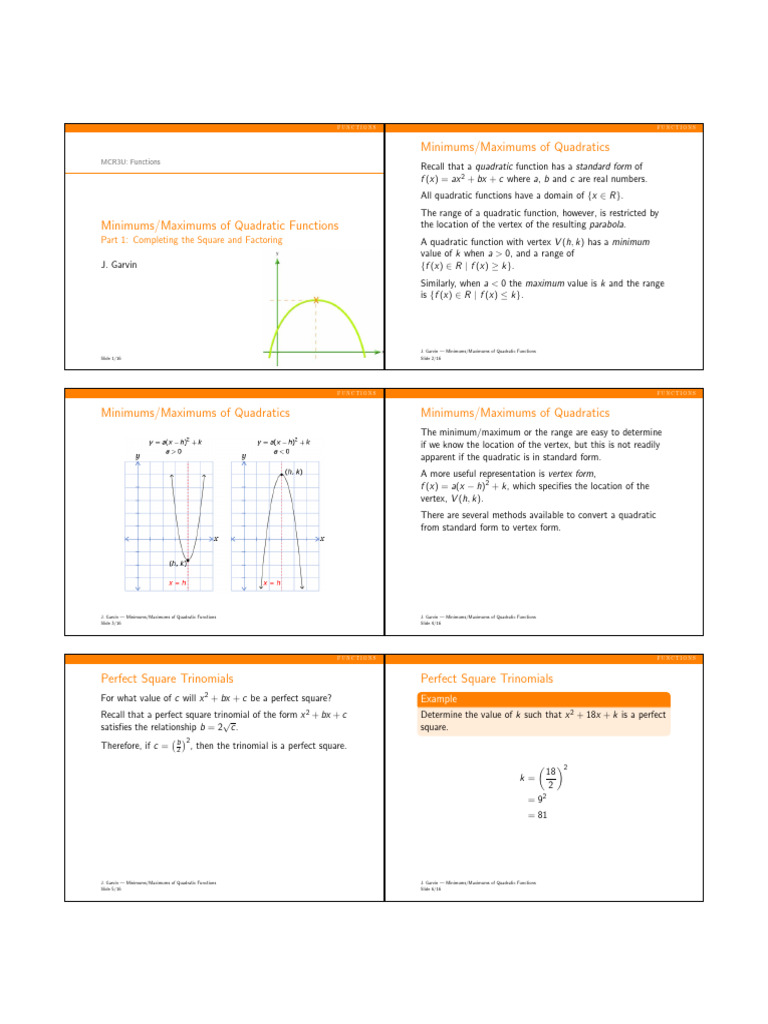 Min Max Quadratics Handout | PDF | Elementary Mathematics | Mathematical Analysis