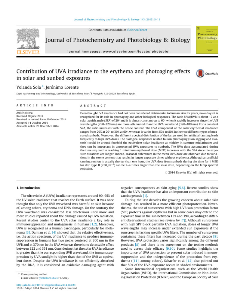 Contribution of UVA Irradiance To The Erythema - 2015 - Journal of ...