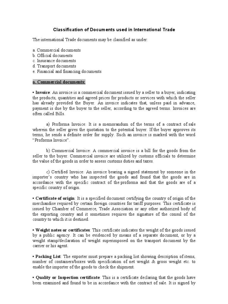 Classification of Documents Used in International Trade | PDF ...
