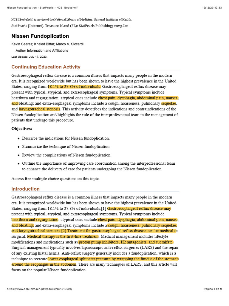 Nissen Fundoplication - StatPearls - NCBI Bookshelf | PDF | Esophagus ...