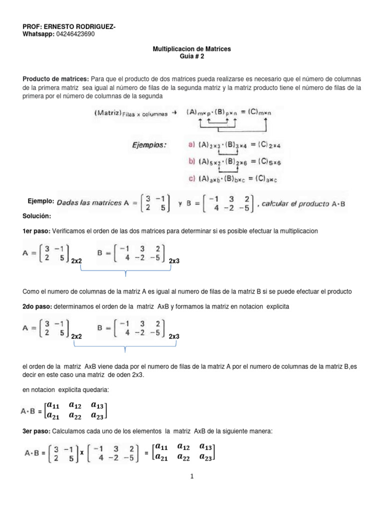 Guia 2 Multiplicacion Matrices | PDF | Matriz (Matemáticas ...