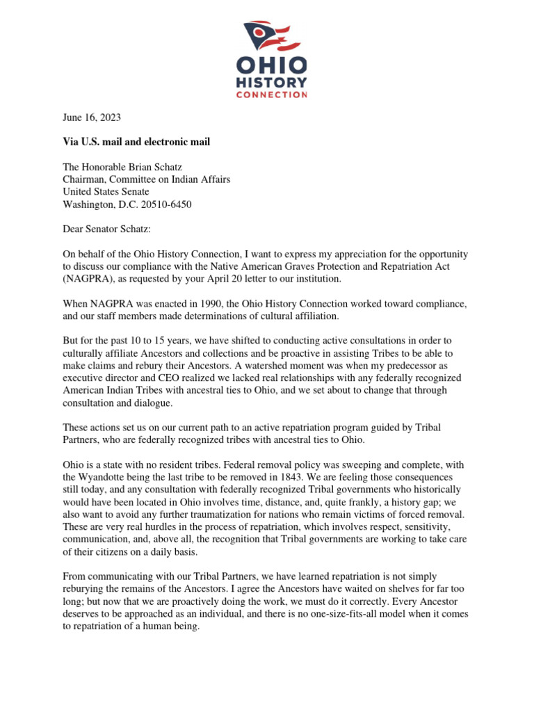 Ohio History Connection Letter To SCIA in 2023 | PDF | Native Americans ...
