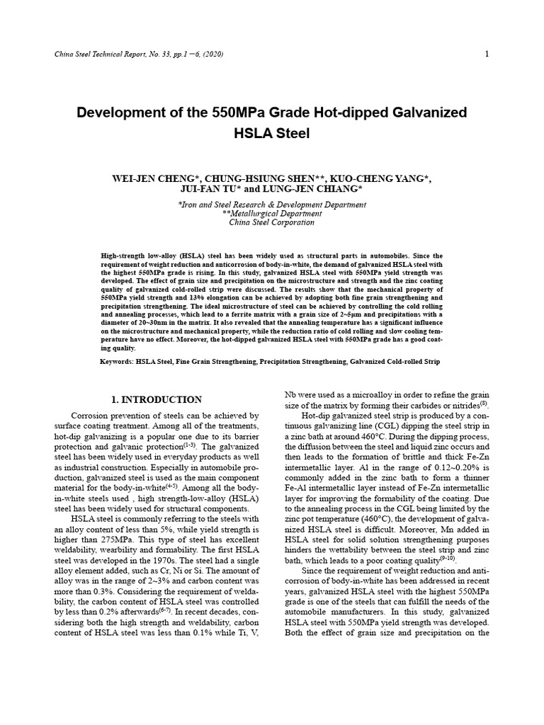 1-Development of The 550MPa Grade Hot-Dipped Galvanized | PDF | Steel | Sheet Metal