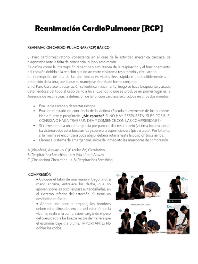 Reanimacion CardioPulmonar (RCP) | PDF | Reanimación cardiopulmonar | Paro cardíaco