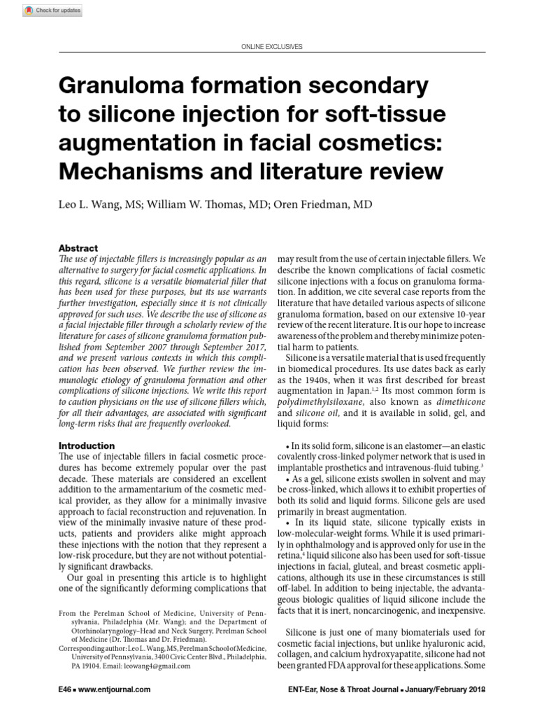 Wang Et Al 2018 Granuloma Formation Secondary To Silicone Injection For ...