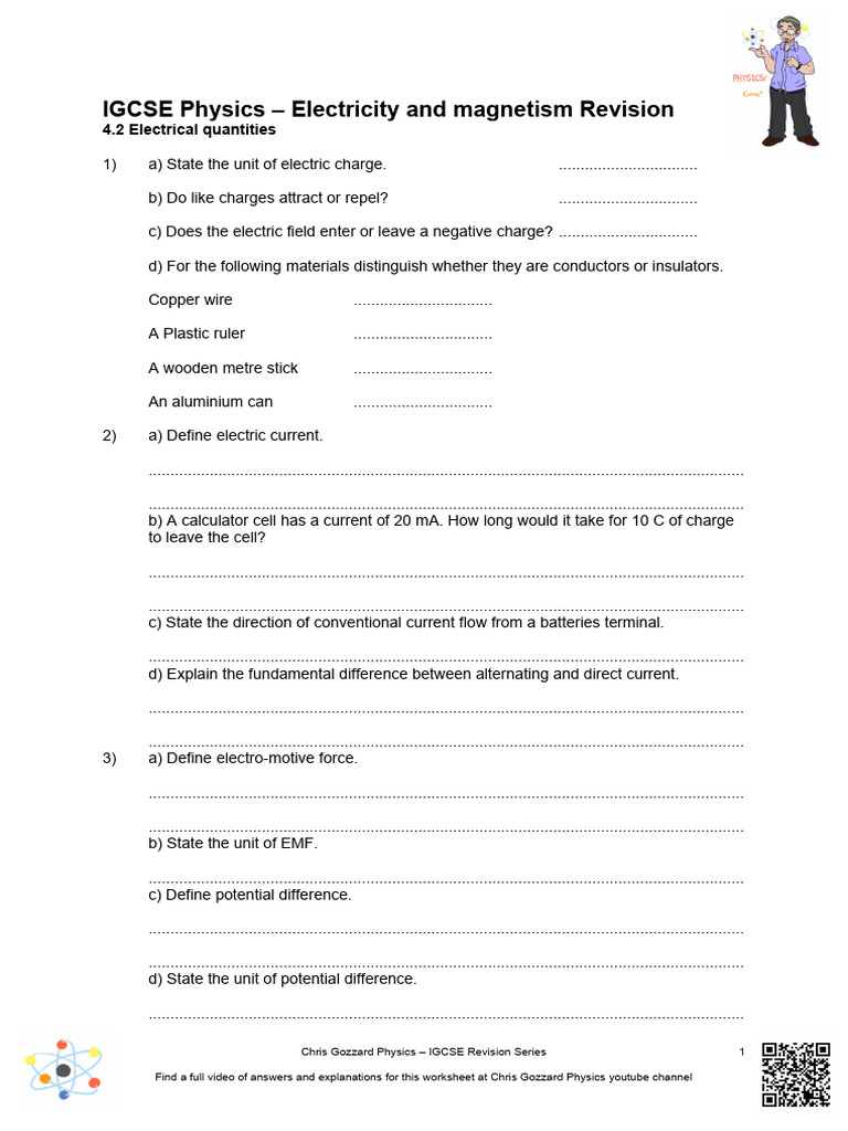 4 Electricity and Magnetism Revision 4.2 Electrical Quantities - IGCSE ...
