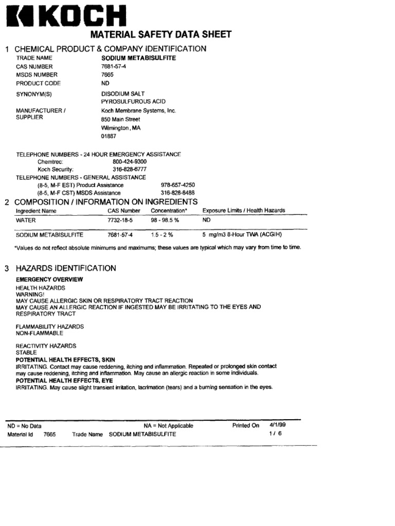 MSDS Koch Membrane Packing Solution | PDF