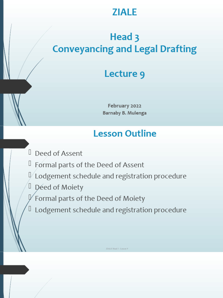 Lecture 9 - Head 3 - Conveyancing and Legal Drafting | PDF | Probate | Deed