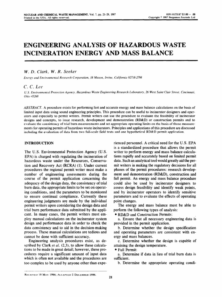Engineering Analysis of Hazardous Waste | PDF | Incineration | Gases