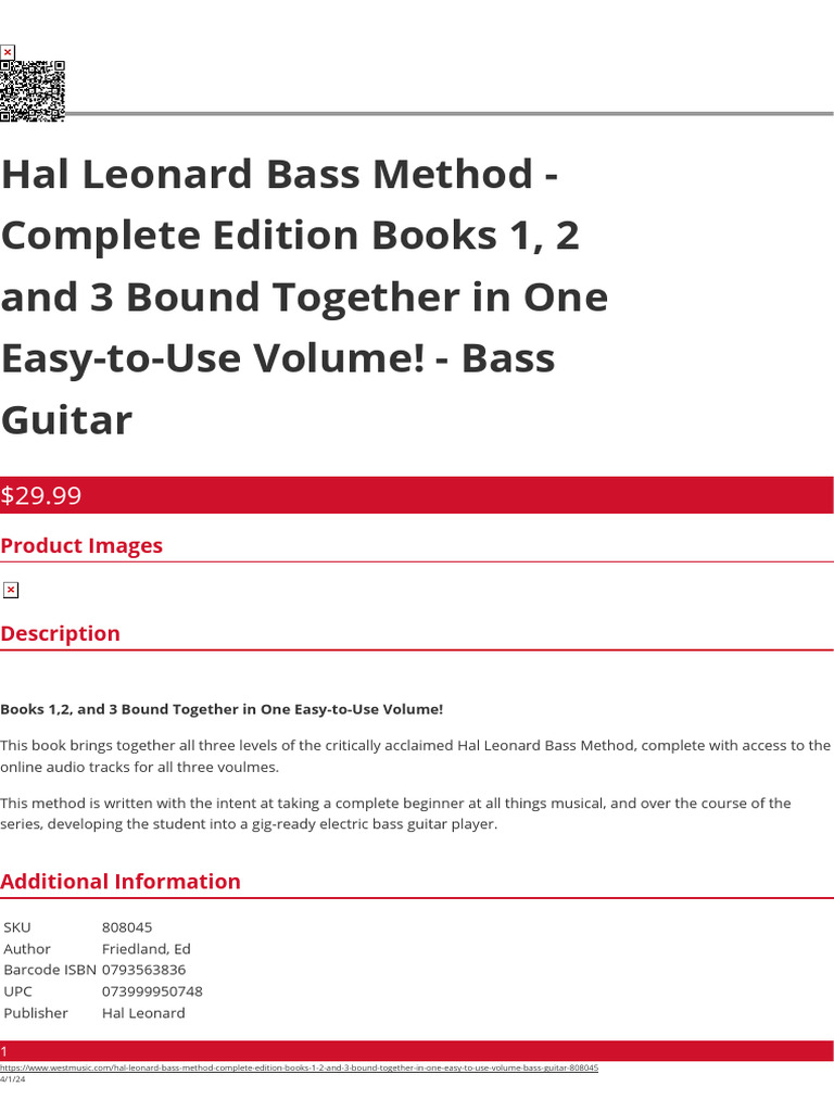 Hal Leonard Bass Method Complete Edition Books 1 2 and 3 Bound Together ...