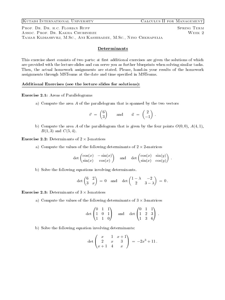 02 Homework | PDF | Determinant | Mathematical Physics