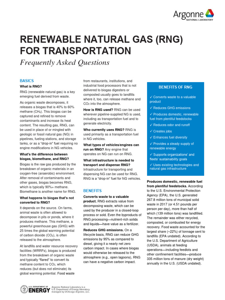 RNG For Transportation FAQs | PDF | Biogas | Anaerobic Digestion