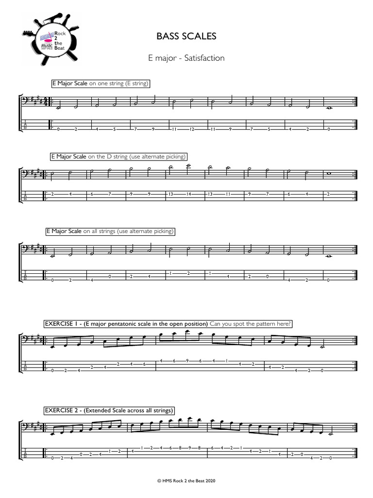 Bass Scales E Satisfaction Pdf Elements Of Music Pitch Music