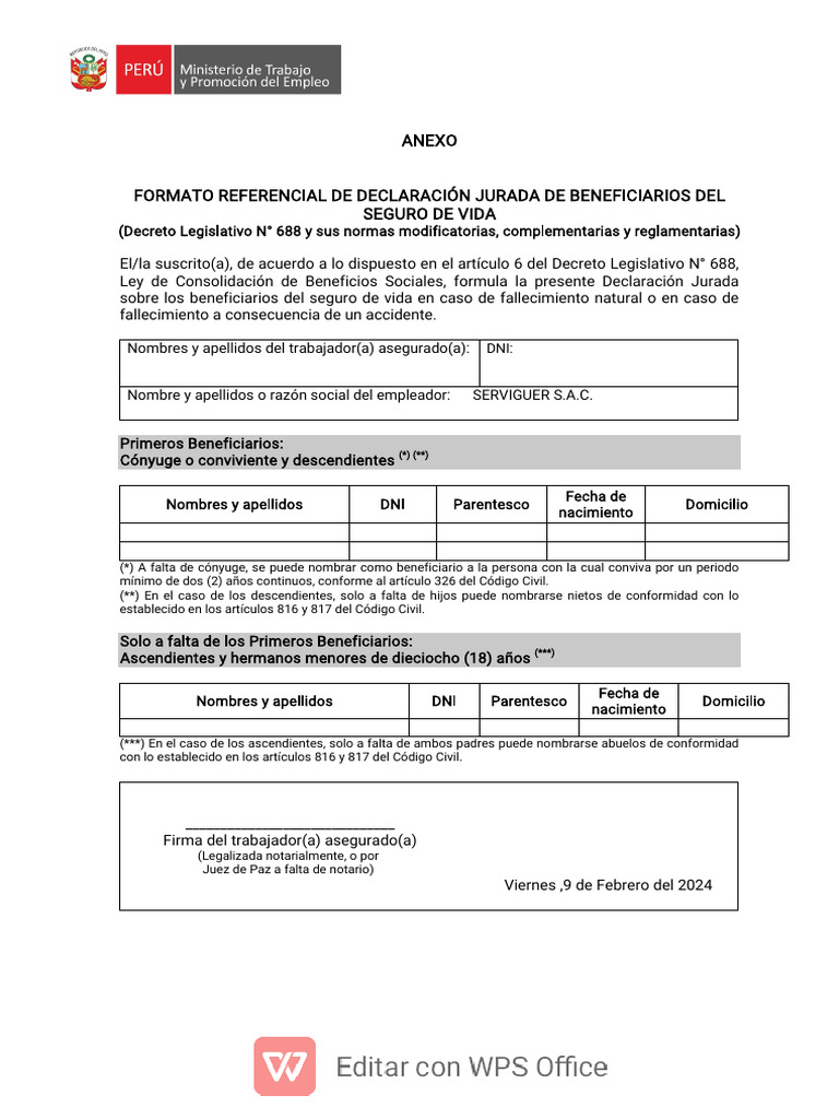 Formato Vida Ley Imprimir | PDF