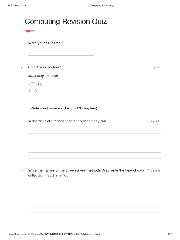 Computing Revision Quiz - Google Forms-1 | PDF | Robot | Robotics