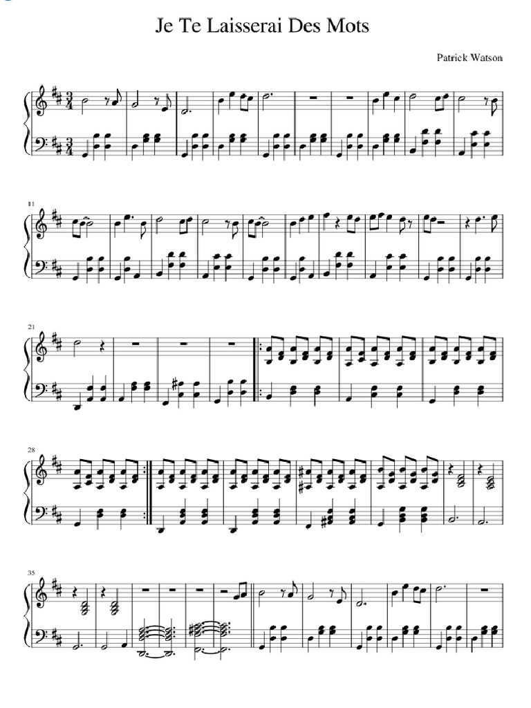Je Te Laisserai Des Mots - Patrick Watson-Piano Sheet | PDF