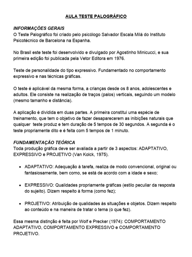 Teste Palográfico: Análise e Aplicação | PDF | Comportamento | Ciências ...