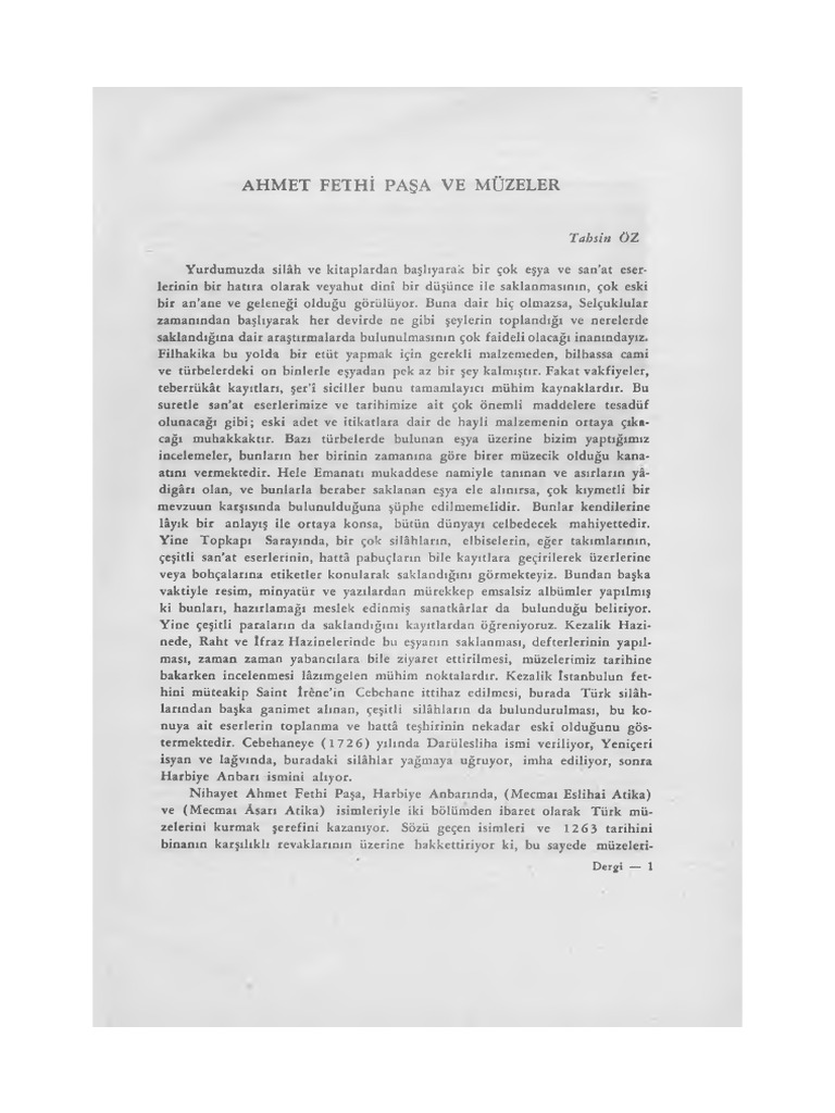 Tahsin Öz Fethi Paşa Ve Müzeler | PDF