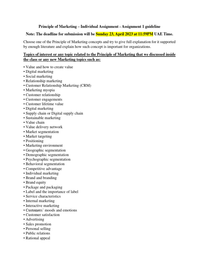 Principle of Marketing - Assignment 1 Guidlines - Individual Assignment ...