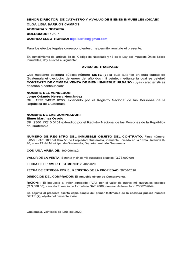 Aviso Al Dicabi (Compraventa) | PDF