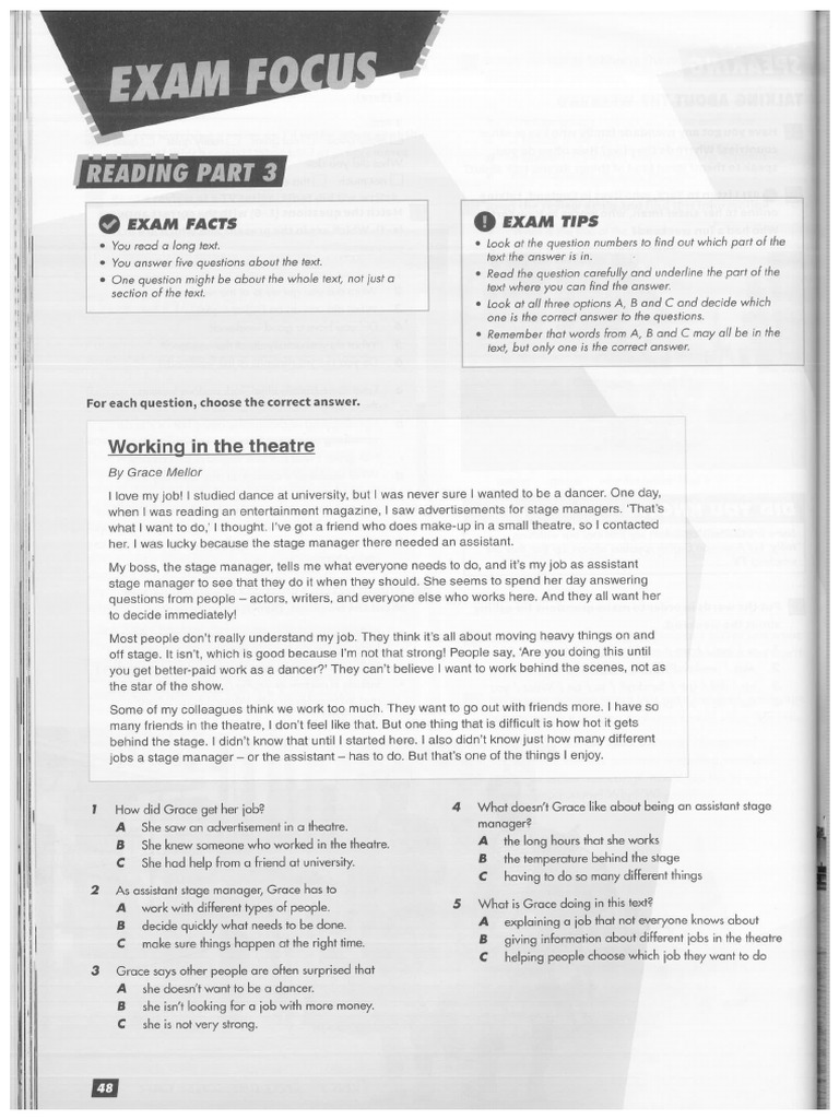 KET Reading Part 3 Working in The Theatre | PDF