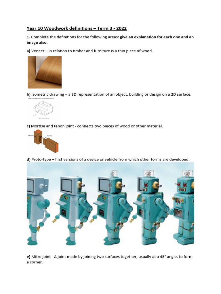 Year 10 Woodwork Definitions | PDF