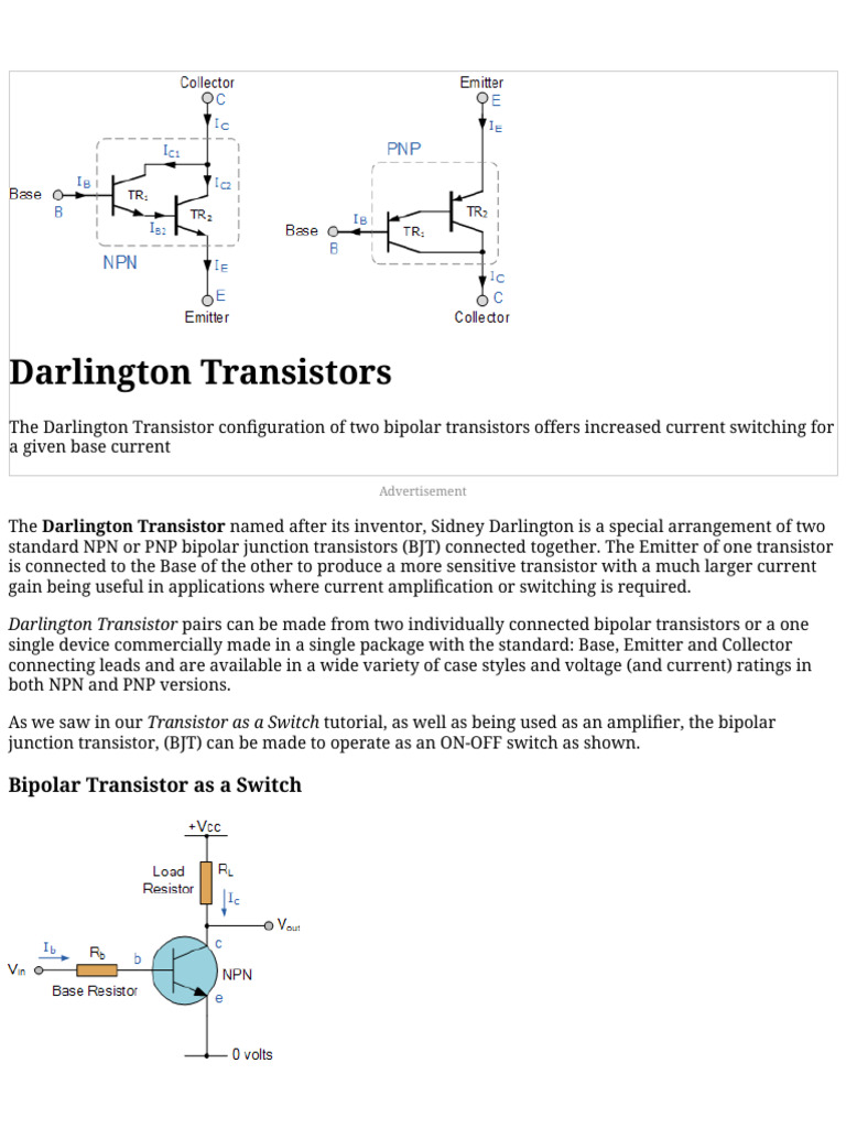 Darlington Transistor and The Sziklai Darlington Pair | PDF | Bipolar ...