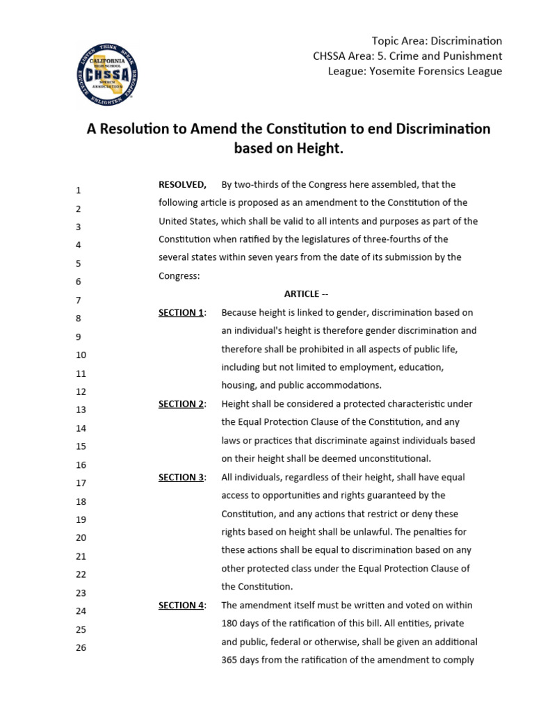 Amendment to End Height Discrimination | PDF | Ratification ...