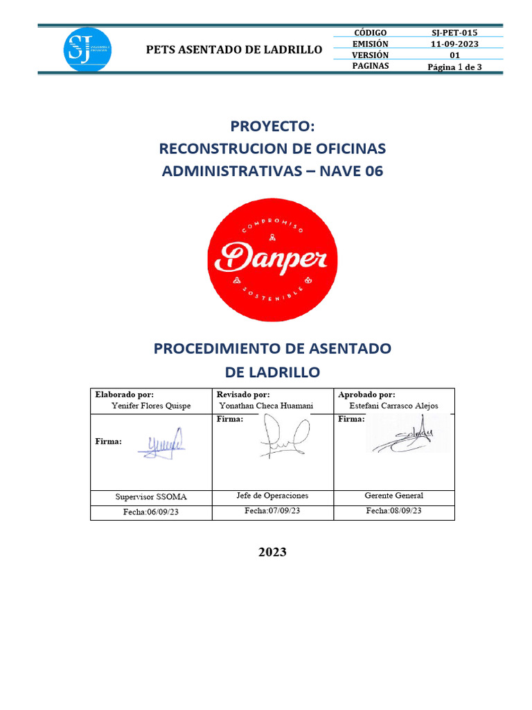 Procedimiento Asentado de Ladrillo | PDF | Materiales | Albañilería