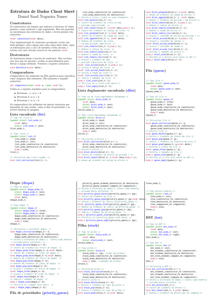 Cheatsheet Disciplina Eda (Estrutura de Dados e Algoritmos) | PDF ...