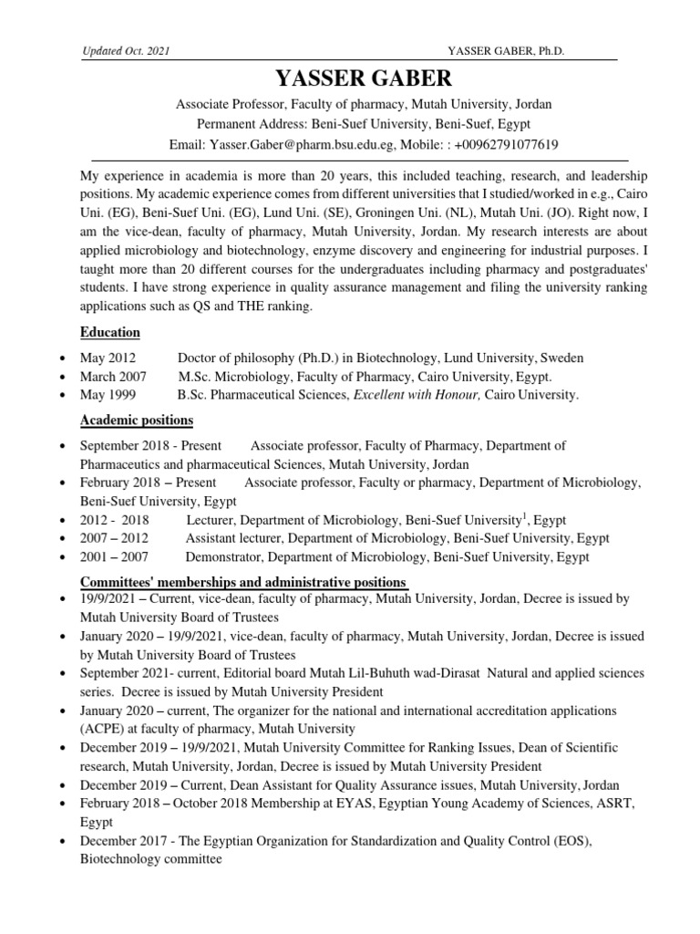 Academic Profile: Yasser Gaber | PDF | Proteins | Biotechnology