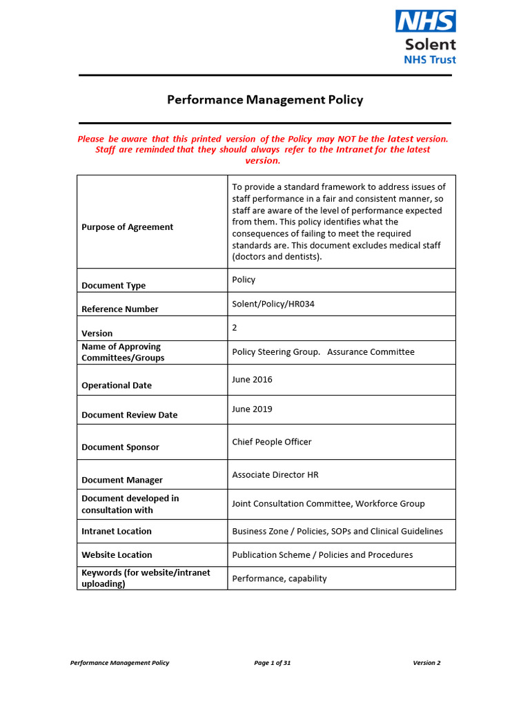 Performance Management Policy Overview | PDF | Employment | Policy