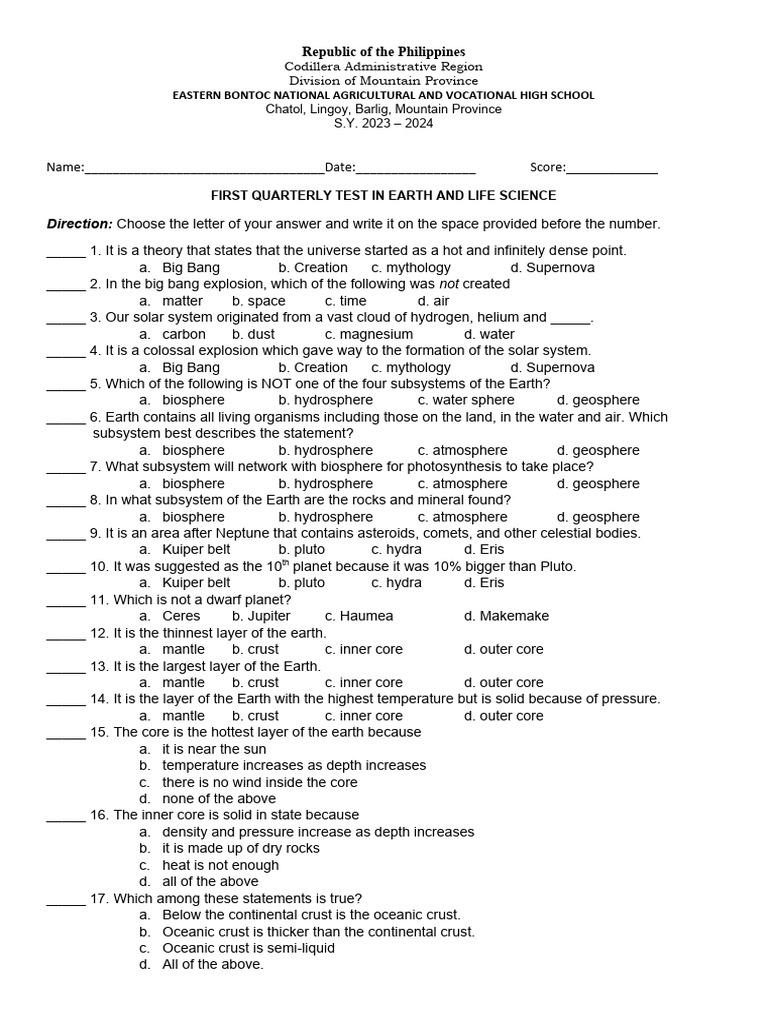 E&l Q1 TQS | PDF | Rock (Geology) | Weathering