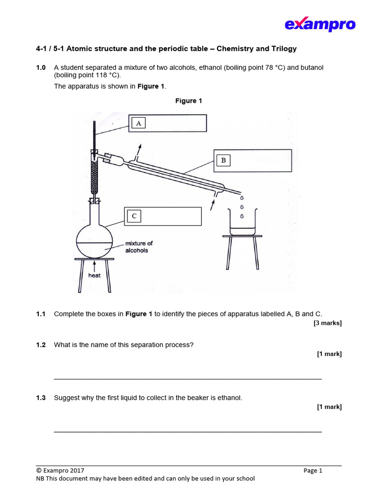 Chemistry Exam Practice Guide | PDF | Filtration | Chemical Elements