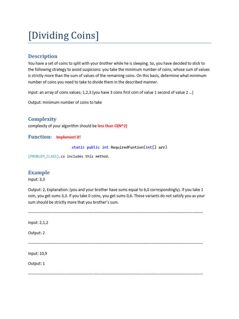 Dividing Coins | PDF