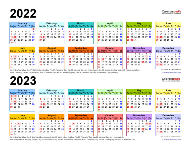 Two Year Calendar 2022 2023 Landscape Linear Multi Colored | PDF