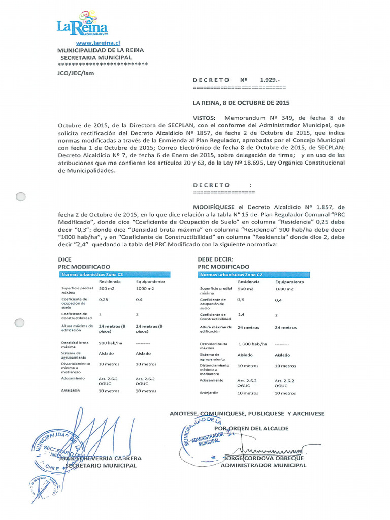 Decreto 1929 15 Rectifica Decreto 1857 15 2 Enmienda PRC 2015 | PDF