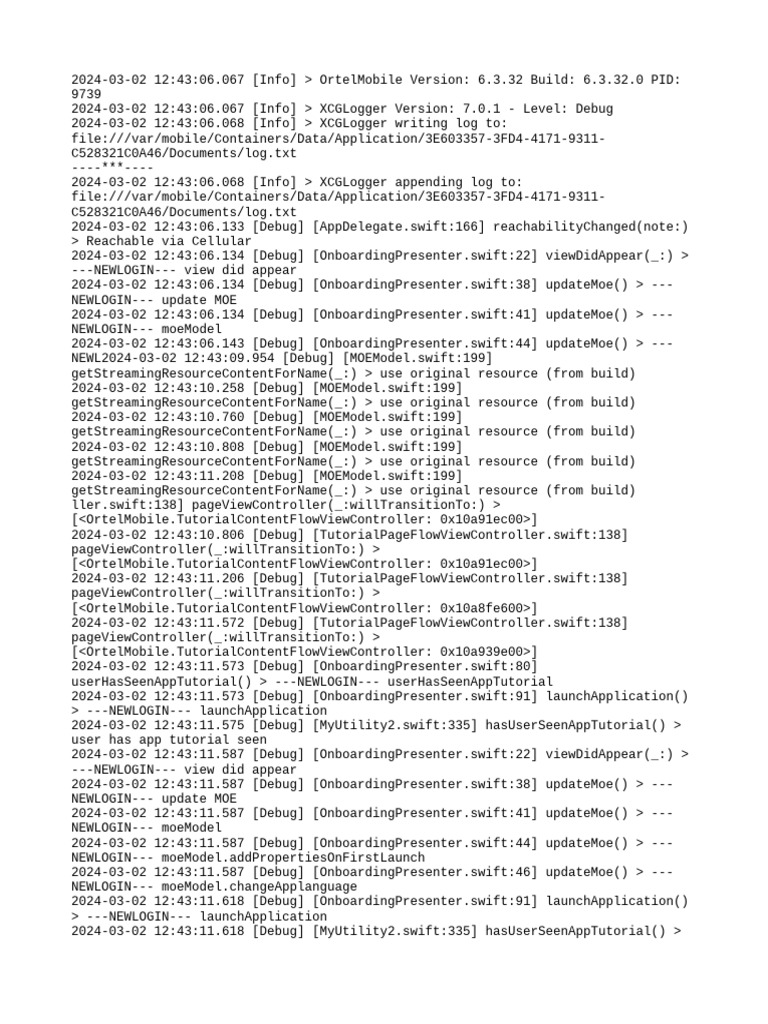OrtelMobile Debug Log Insights | PDF | Swift (Programming Language) | Cache (Computing)