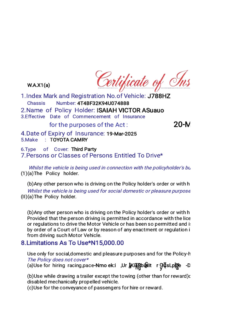 Motorcycle Insurance Certificate | PDF | Vehicles | Insurance