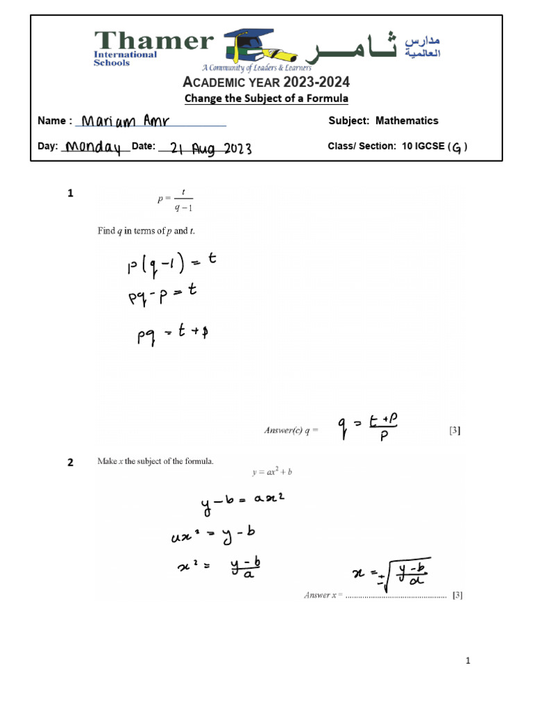 IGCSE Math Formula Practice | PDF
