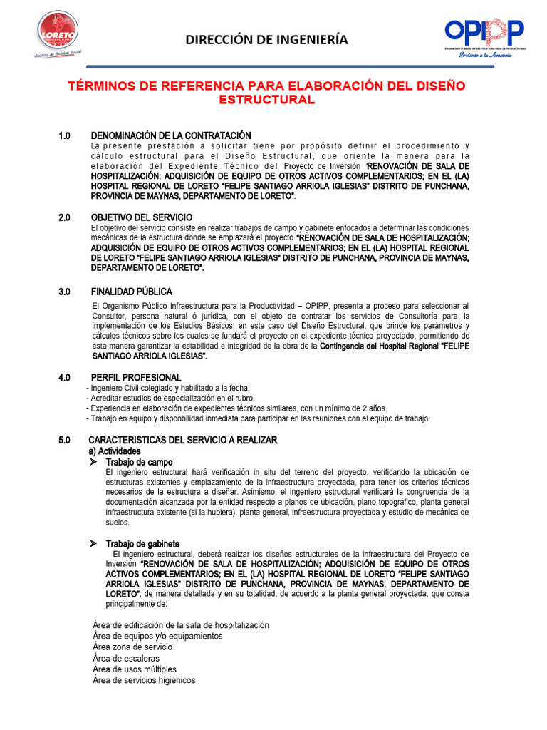 TERMINOS DE REFERENCIA DE DISEÑO ESTRUCTURAL OK OK Final | PDF | Hospital | Ingeniería estructural