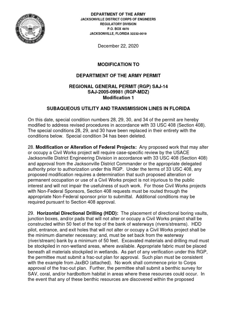 Modification of Army Permit RGP SAJ-14 | PDF | United States Army Corps ...