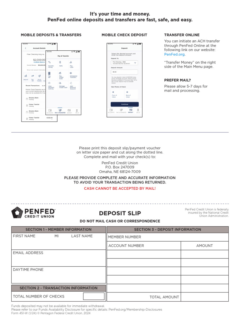 It'S Your Time and Money. Penfed Online Deposits and Transfers Are Fast ...