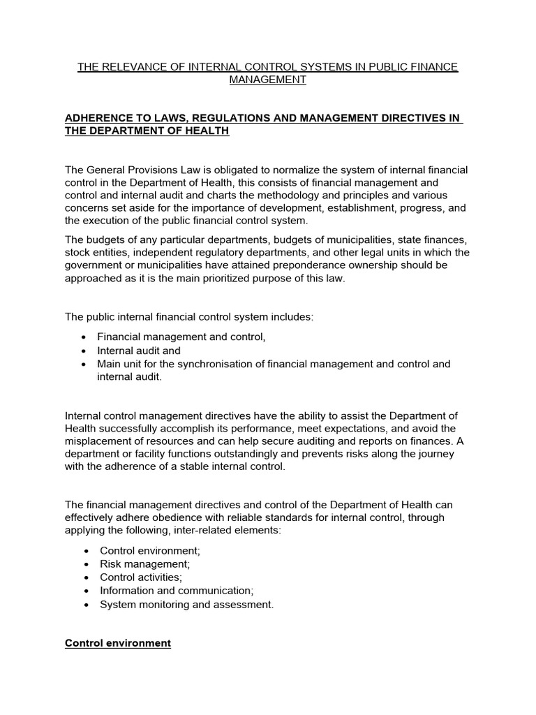 The Relevance of Internal Control Systems in Public Finance Management ...