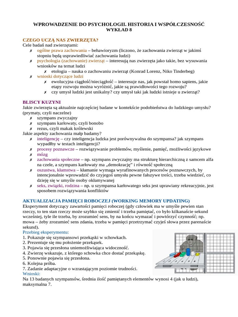 Wprowadzenie Do Psychologii. Historia I Współczesność Wykład 8 | PDF